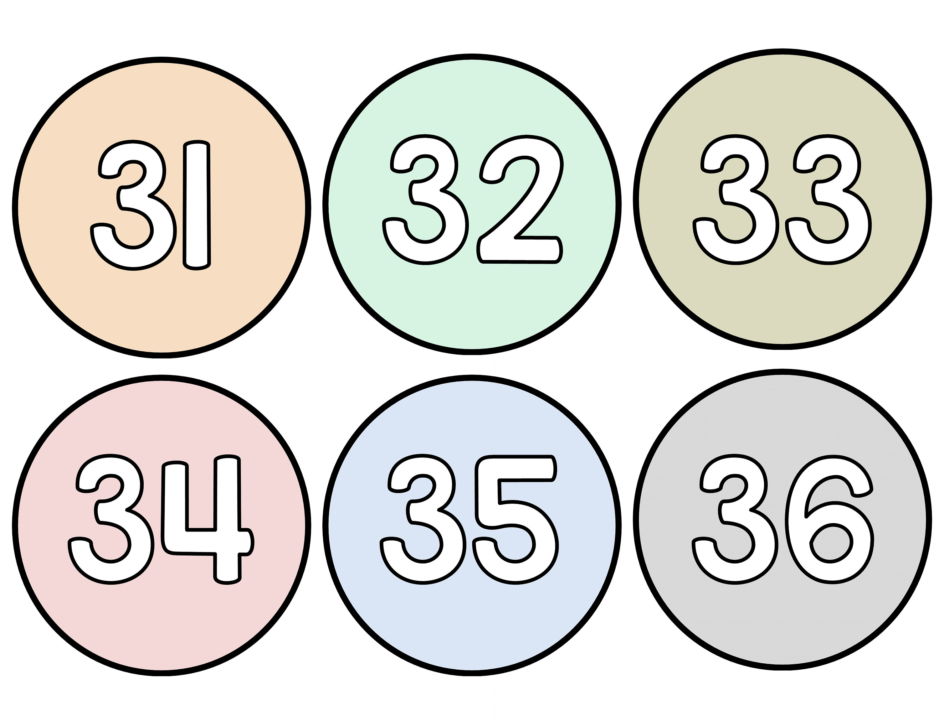Back to School Calm Colors Calendar Numbers, Round Number Labels ...