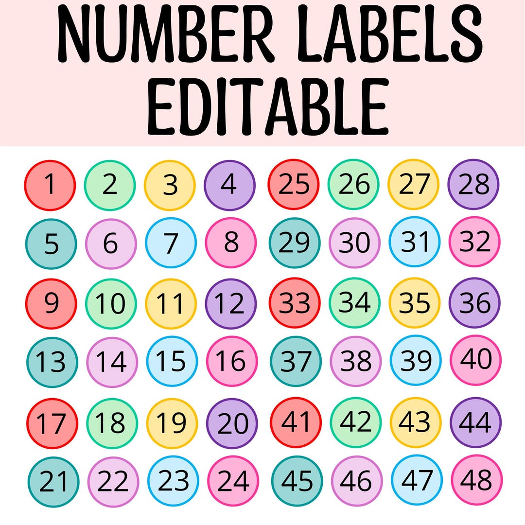 Printable Small Number Labels, Circle Bright Number Tags, Cubby Labels ...