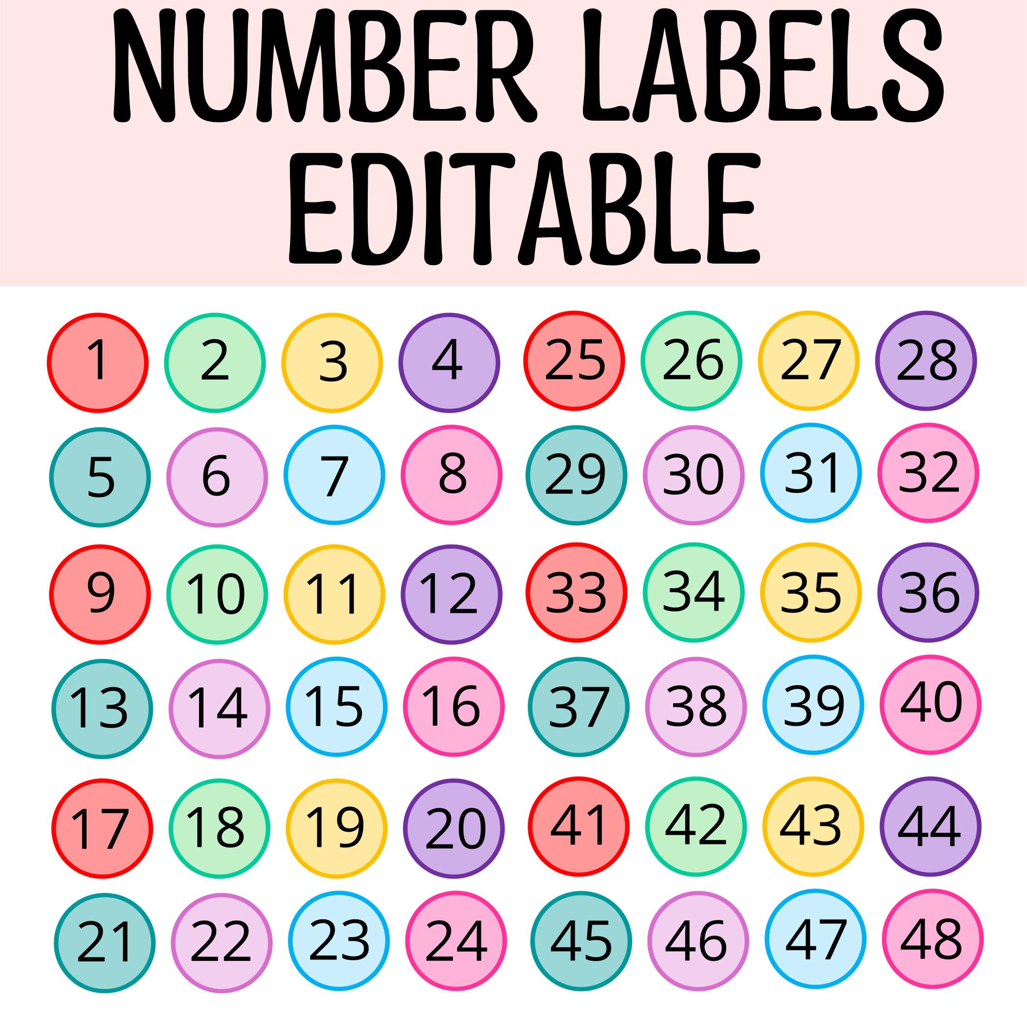 Printable Small Number Labels, Circle Bright Number Tags, Cubby Labels ...