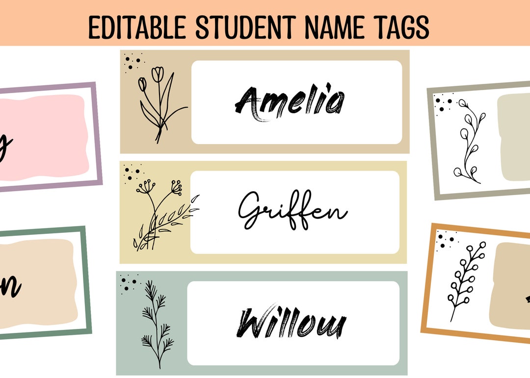 Student Name Tags,leaves Classroom Labels, Boho Neutral Colors Name ...