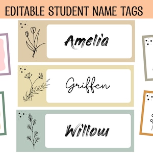 Student Name Tags,leaves Classroom Labels, Boho Neutral Colors Name ...