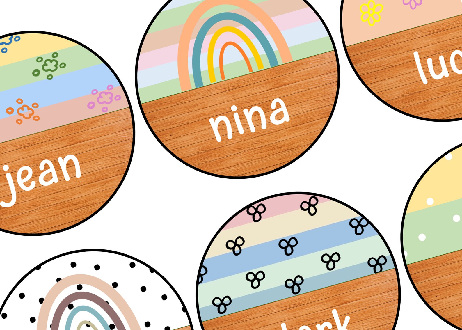 Printable Round Student Name Labels, Boho Circular Name Labels, Student ...