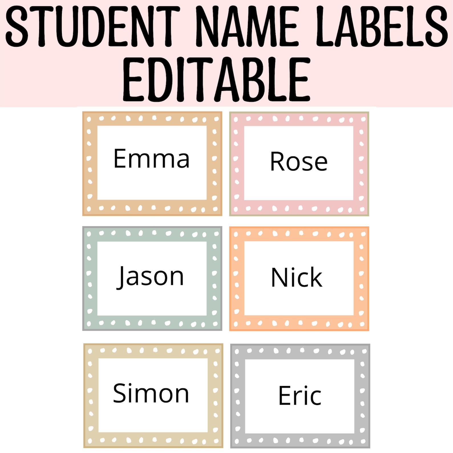 Printable Boho Spotty Student Name Labels, Classroom Labels, Nursery ...