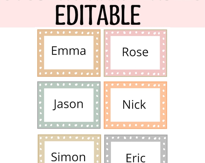 Printable Boho Dotty Student Name Labels, Calm Colors Classroom Labels ...