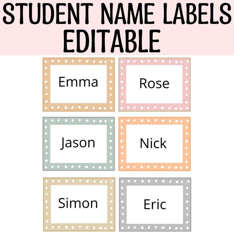 Printable Boho Spotty Student Name Labels, Classroom Labels, Nursery ...
