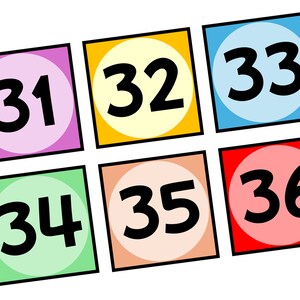 Printable Number Labels, Bright Classroom Calendar Numbers, Number ...