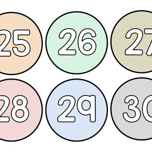 Back to School Calm Colors Calendar Numbers, Round Number Labels ...