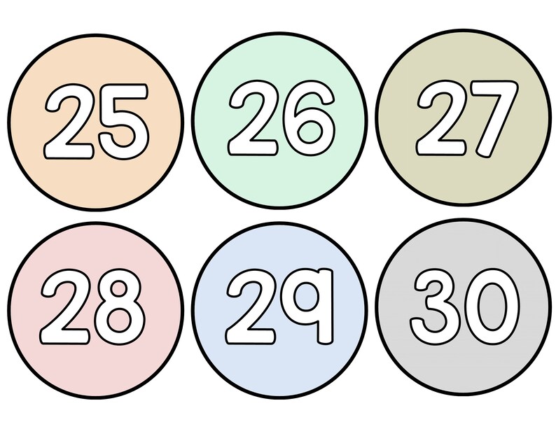 Back to School Calm Colors Calendar Numbers, Round Number Labels ...