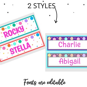 Printable Bright Polka Dots Name Tags, Stars Name Labels, Editable ...