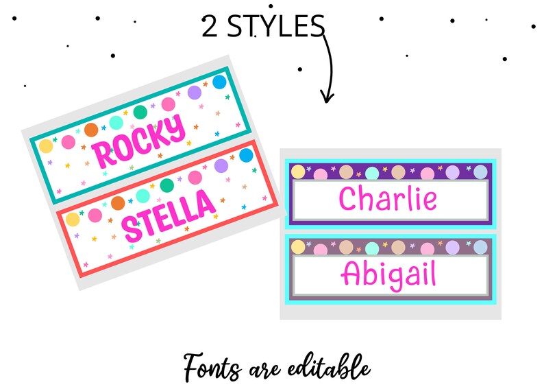 Printable Bright Polka Dots Name Tags, Stars Name Labels, Editable ...