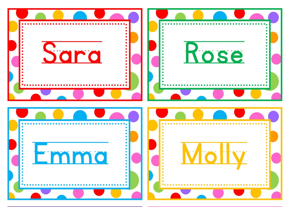 Polka Dots Labels, Printable Bright Name Labels, Student Name Tags ...