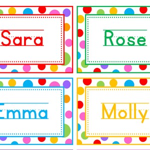 Polka Dots Labels, Printable Bright Name Labels, Student Name Tags ...