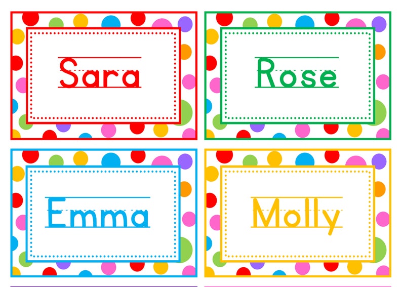 Polka Dots Labels, Printable Bright Name Labels, Student Name Tags ...