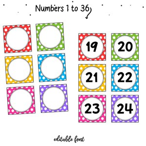 Bright Polka Dots Number Labels, Calendar Number Labels, Locker Numbers ...