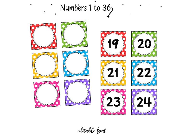 Bright Polka Dots Number Labels, Calendar Number Labels, Locker Numbers ...