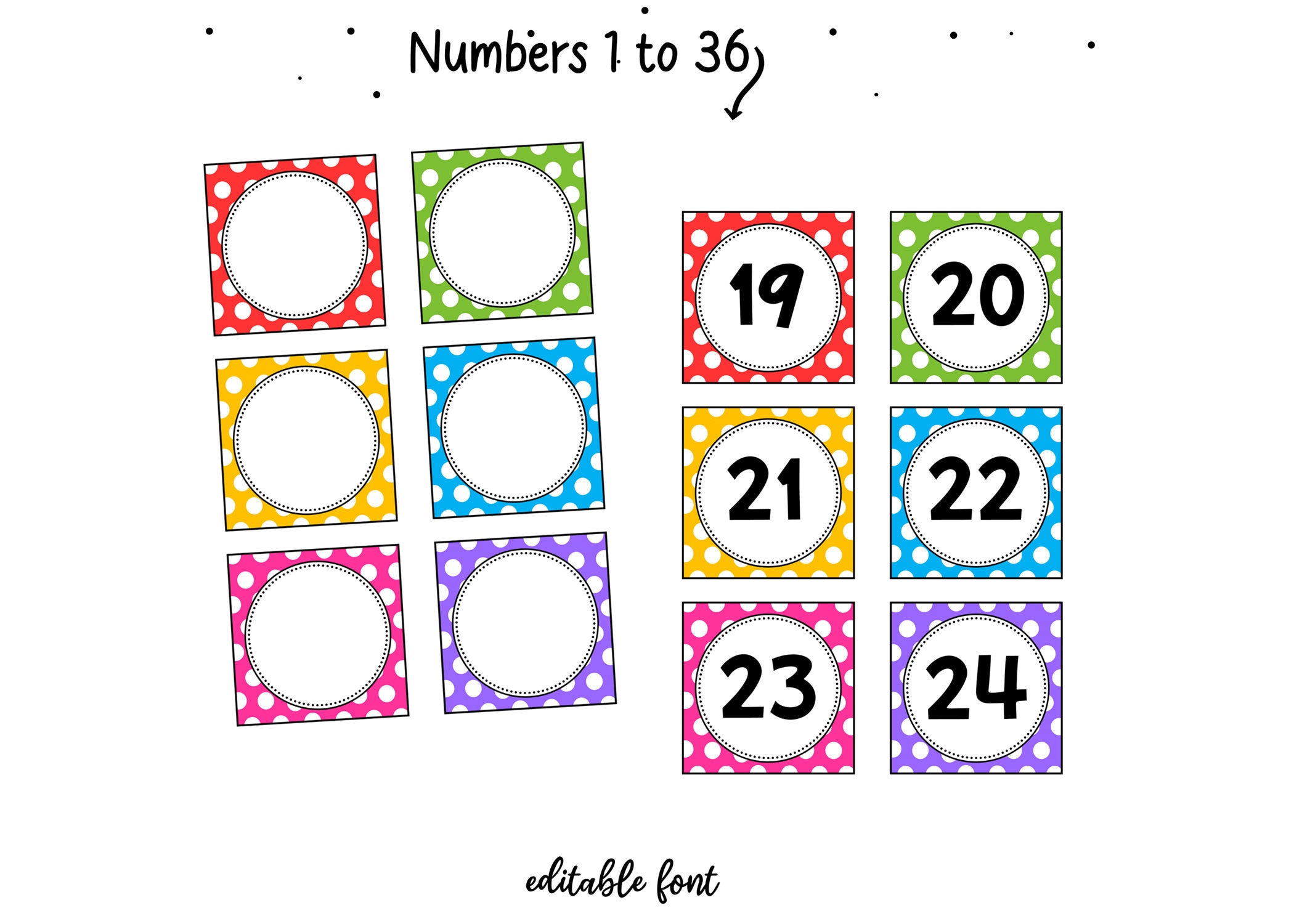 Bright Polka Dots Number Labels, Calendar Number Labels, Locker Numbers ...