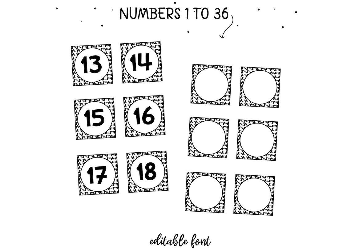 Printable Black and White Number Labels, Calendar Number Labels ...