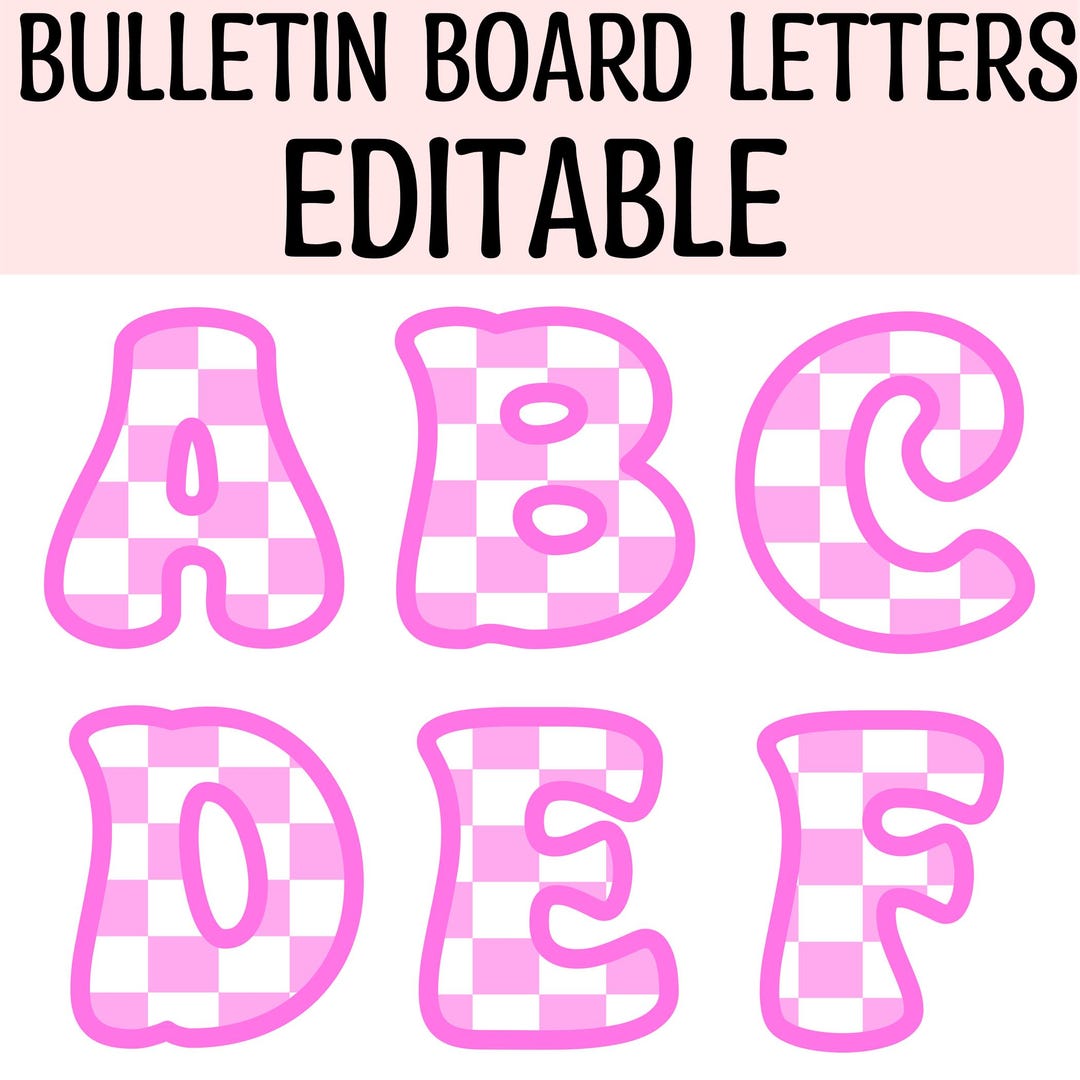 Printable Pink Checkered Bulletin Board Letters, Alphabets, Decorative ...