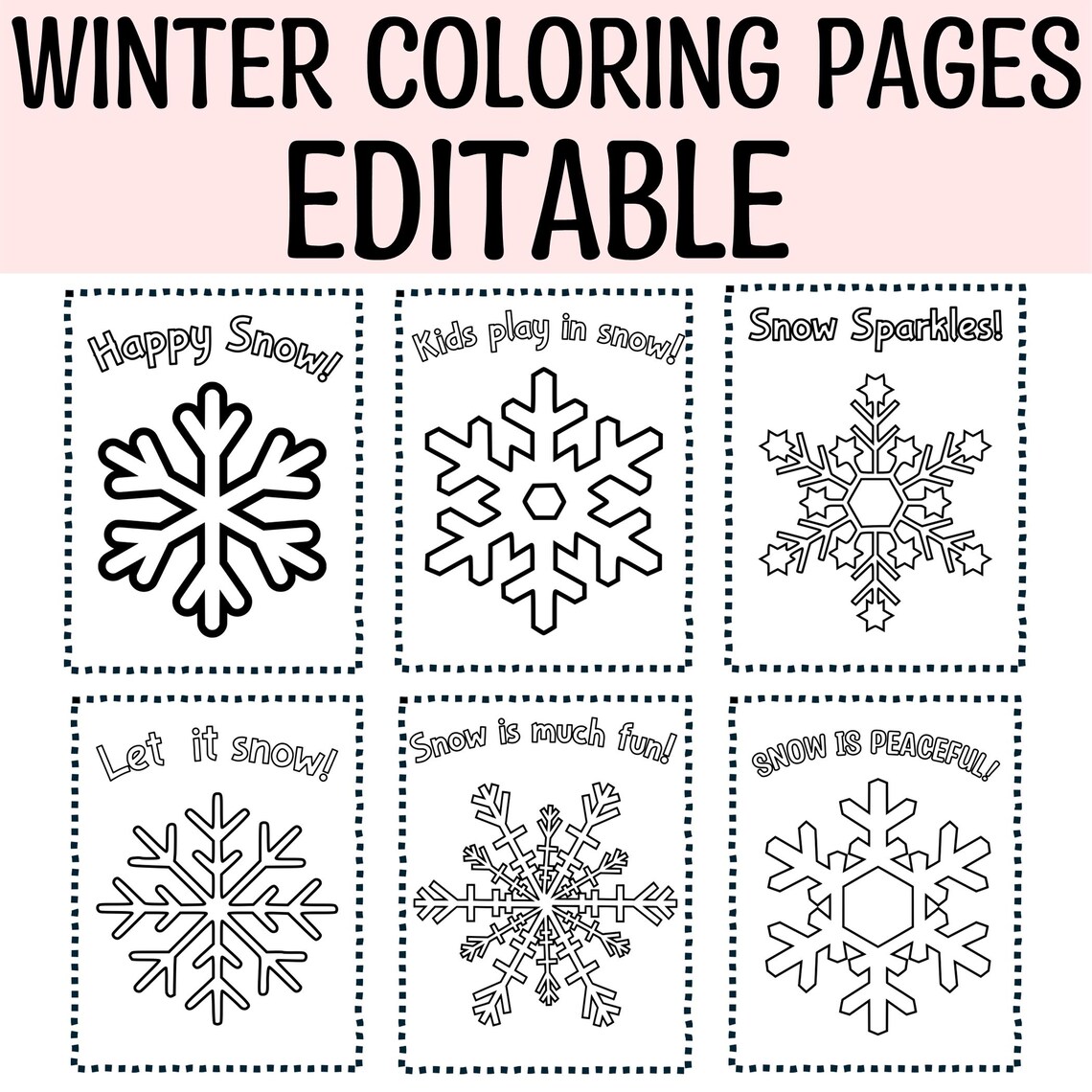 Printable Winter Snowflakes Coloring Worksheets, Editable Coloring ...