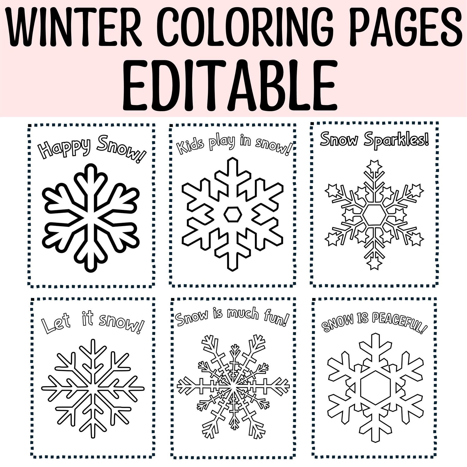 Printable Winter Snowflakes Coloring Worksheets, Editable Coloring ...