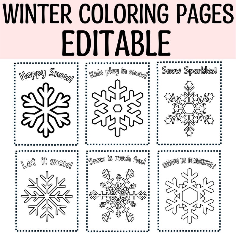 Printable Winter Snowflakes Coloring Worksheets, Editable Coloring ...
