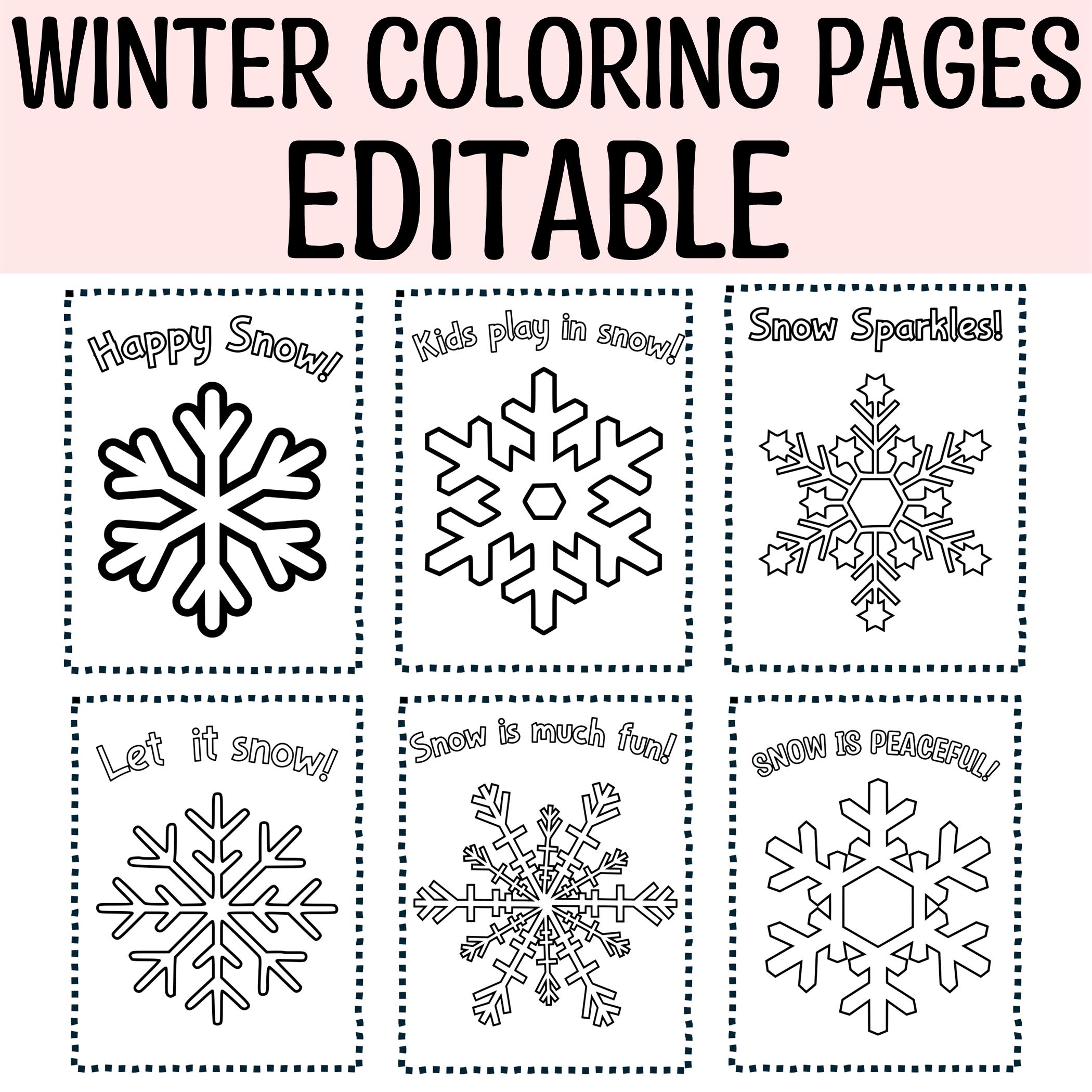 Printable Winter Snowflakes Coloring Worksheets, Editable Coloring ...
