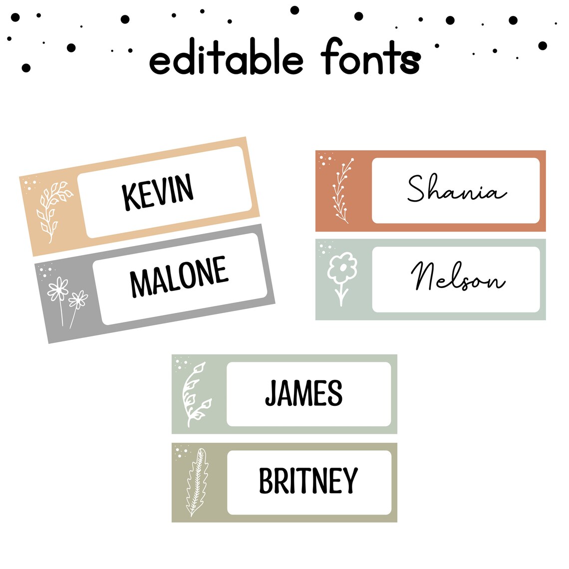 Printable Botanical Student Name Labels, Classroom Labels, Student Name ...