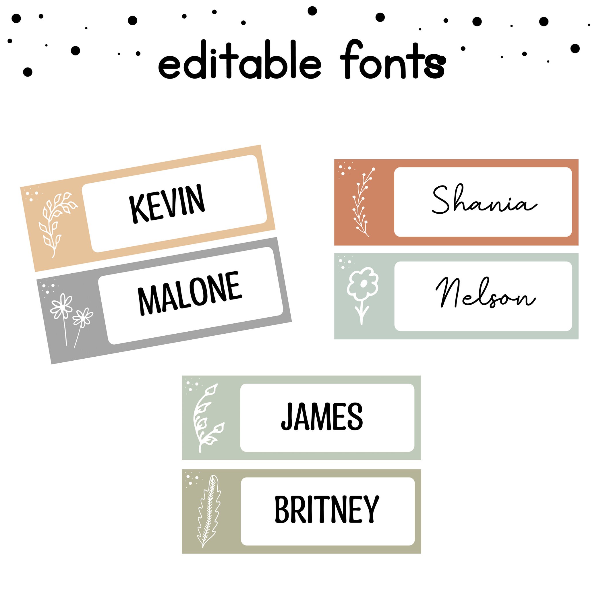 Printable Botanical Student Name Labels, Classroom Labels, Student Name ...