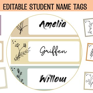 Student Name Tags,leaves Classroom Labels, Boho Neutral Colors Name ...