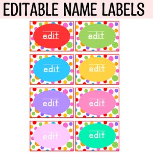 Polka Dots Labels, Printable Bright Name Labels, Student Name Tags ...