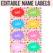 Polka Dots Labels, Printable Bright Name Labels, Student Name Tags ...