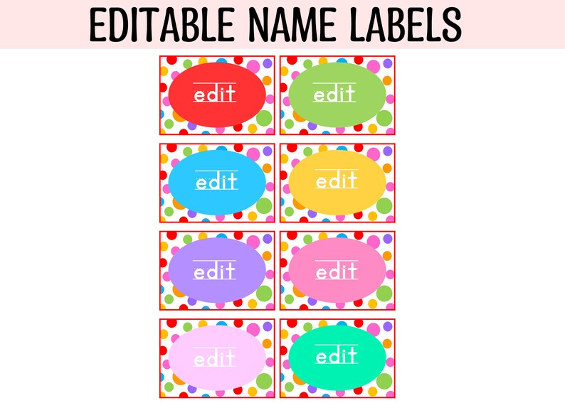 Polka Dots Labels, Printable Bright Name Labels, Student Name Tags ...