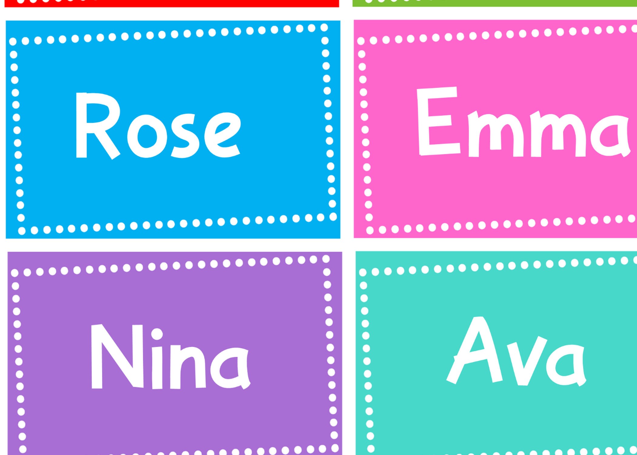 Printable Name Tags, Bright Kids Name Labels, Bright Cubby Labels ...