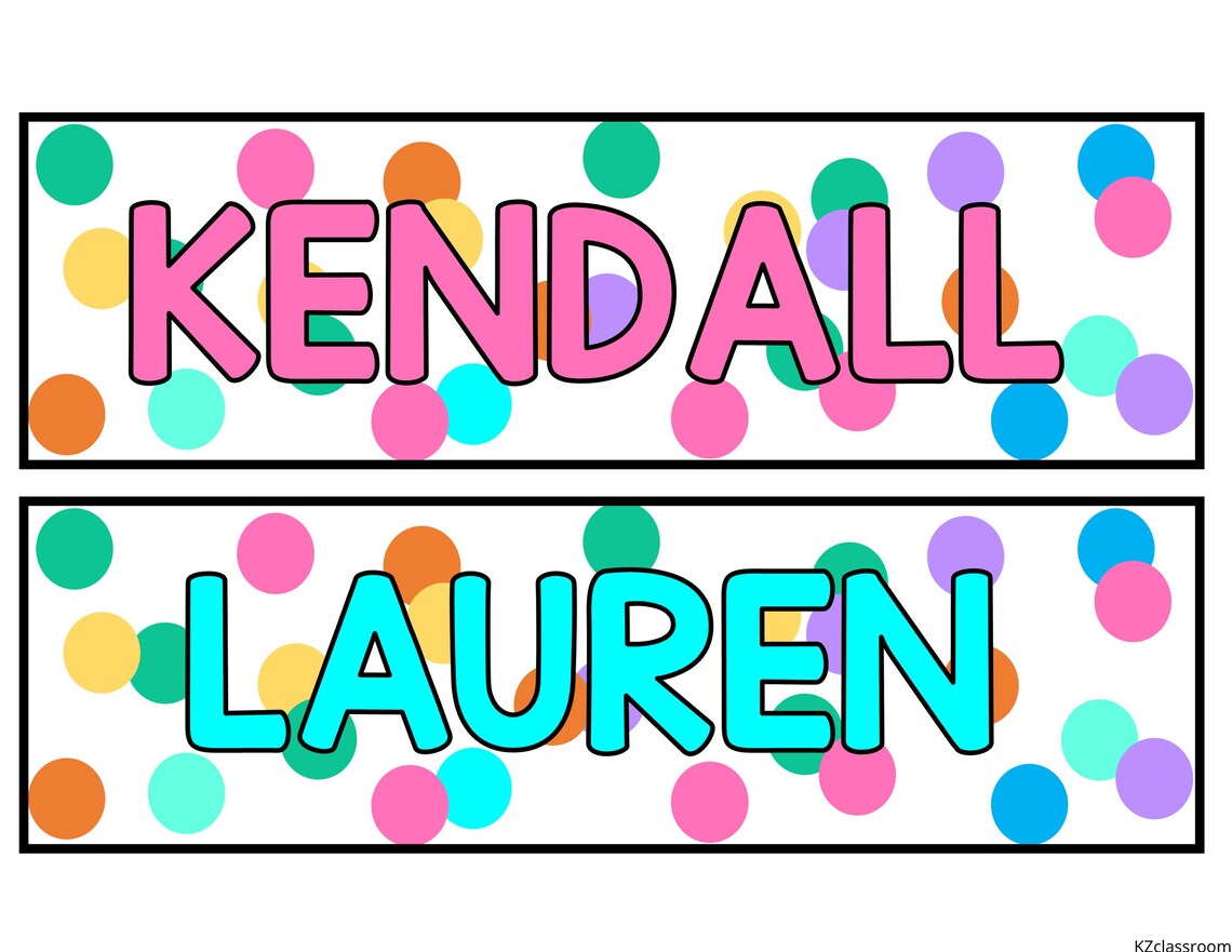 Printable Bright Polka Dots Name Labels, Editable Classroom Labels ...