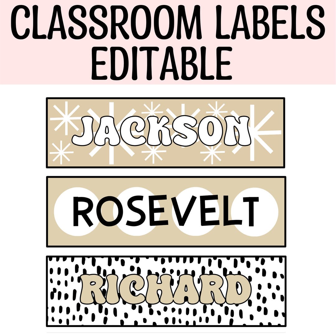Printable Boho Neutral Spot Student Name Labels, Classroom Name Plates ...