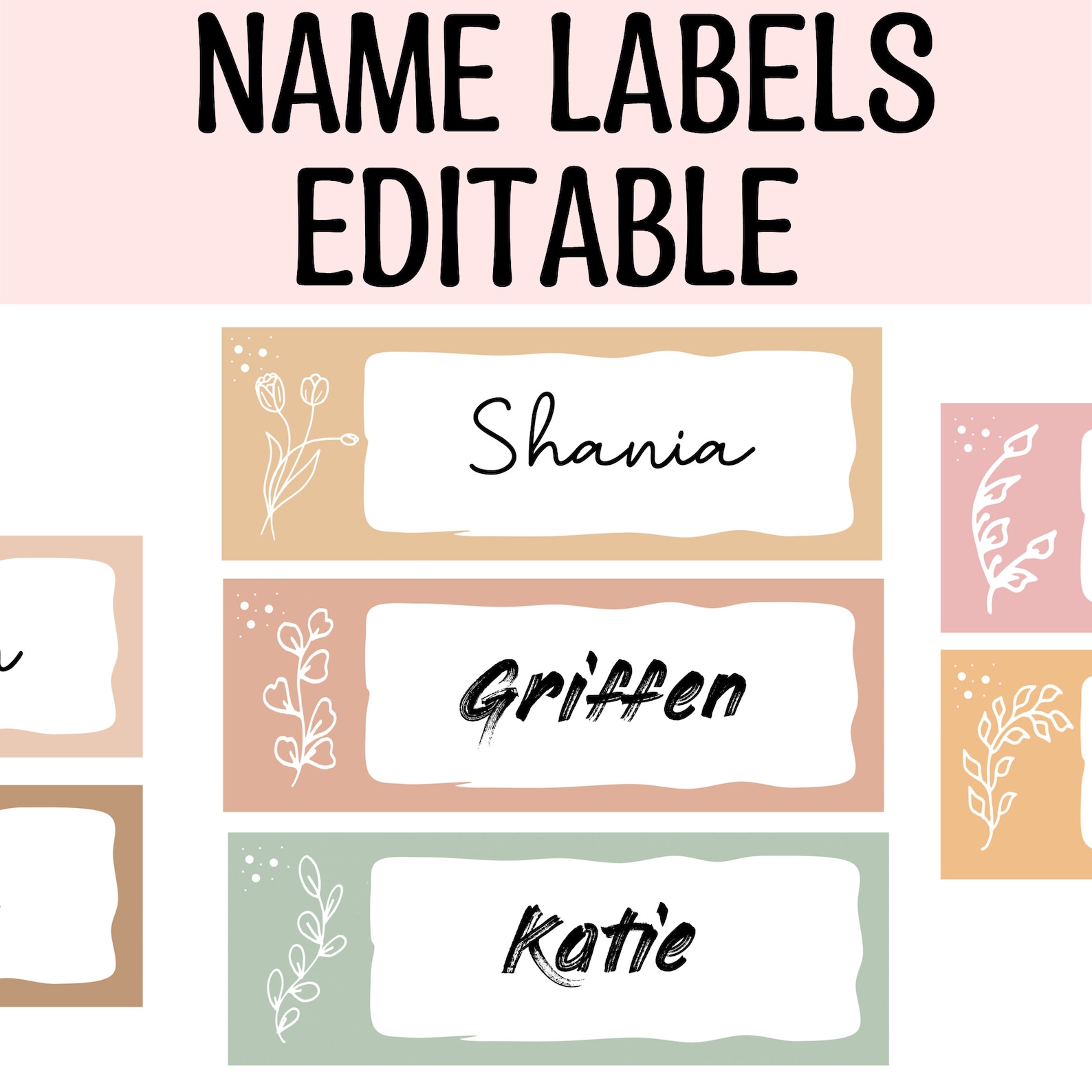 Boho Botanical Editable Name Labels, Classroom Organization (PDF PPTX ...