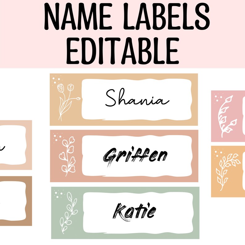Printable Botanical Student Name Labels, Classroom Labels, Student Name ...