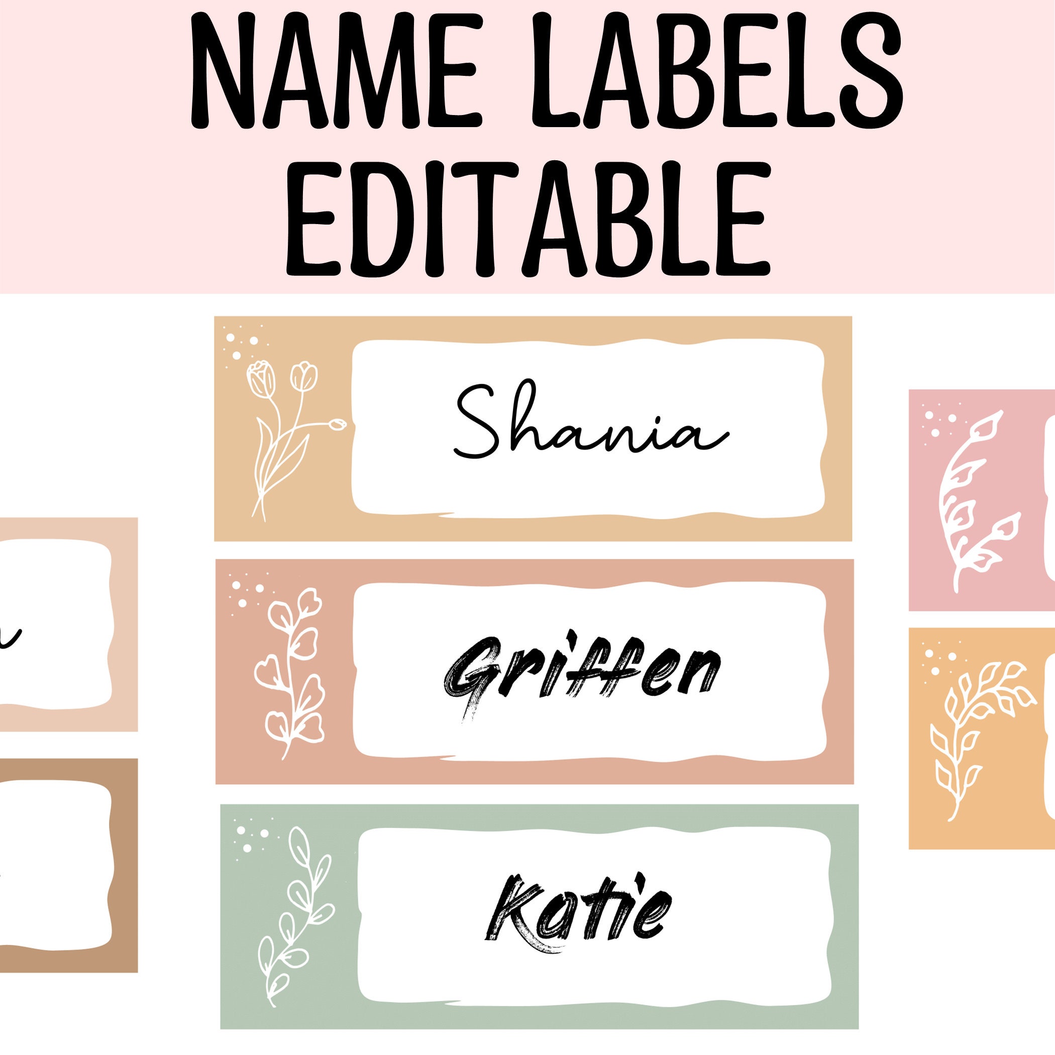 Printable Botanical Student Name Labels, Classroom Labels, Student Name ...