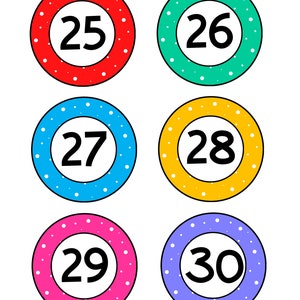 Printable Colorful Round Number Tags, Number Labels, Number Posters ...