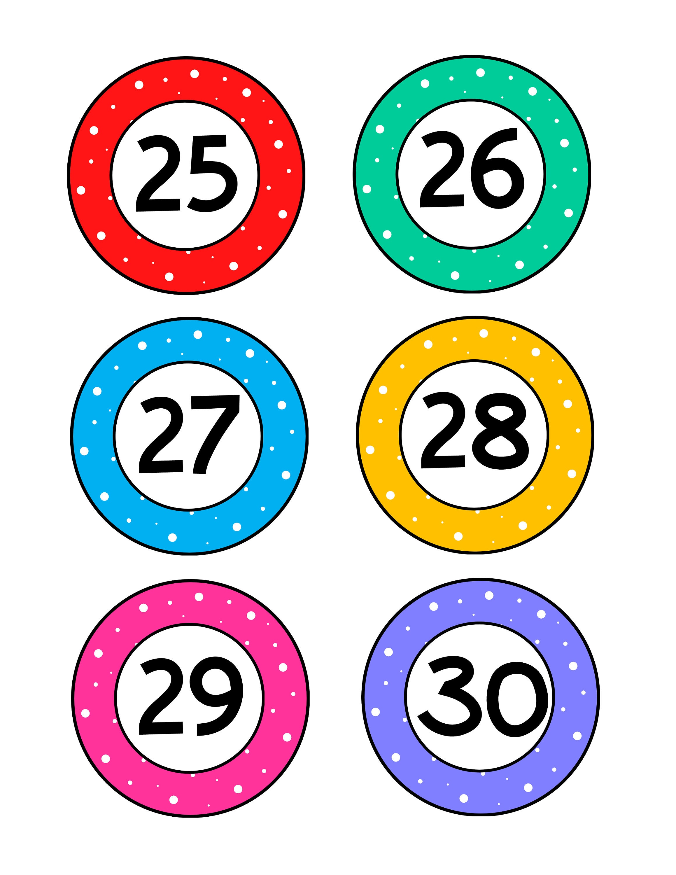 Printable Colorful Round Number Tags, Number Labels, Number Posters ...