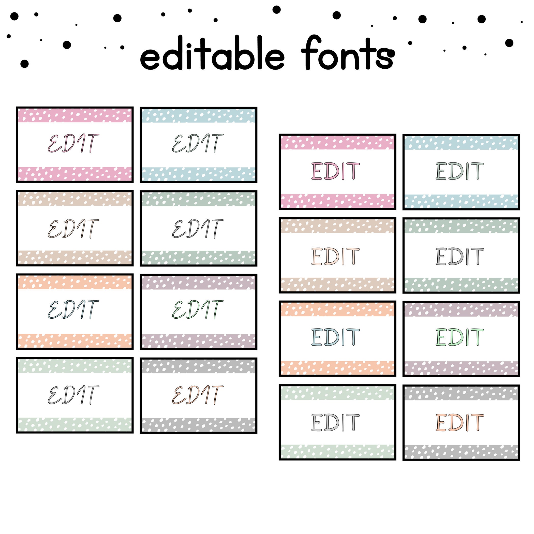 Printable Boho Spotty Name Tags, Cubbylabels, Editable Nametape, Name ...