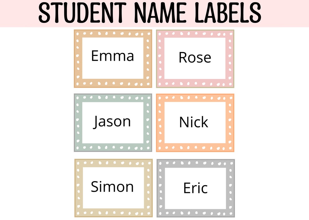 Printable Boho Spotty Student Name Labels, Classroom Labels, Nursery ...