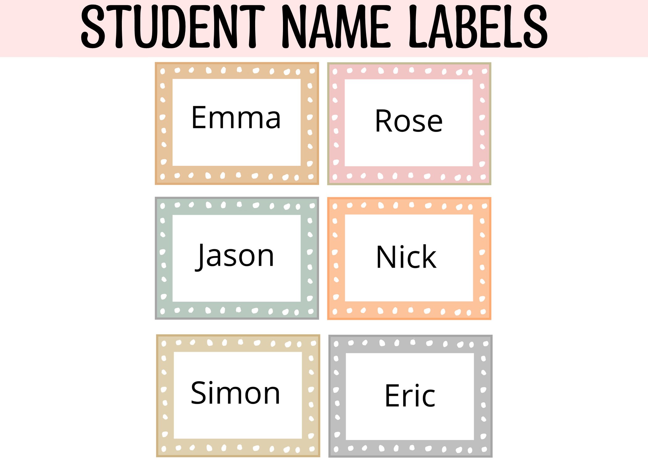 Printable Boho Spotty Student Name Labels, Classroom Labels, Nursery ...