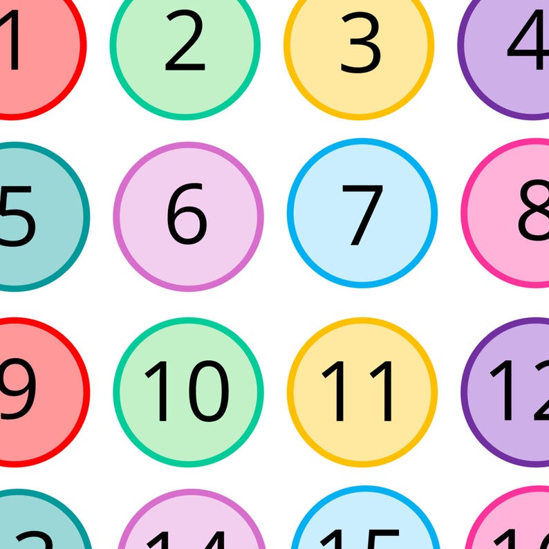 Printable Small Number Labels, Circle Bright Number Tags, Cubby Labels ...