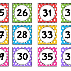 Bright Polka Dots Number Labels, Calendar Number Labels, Locker Numbers ...
