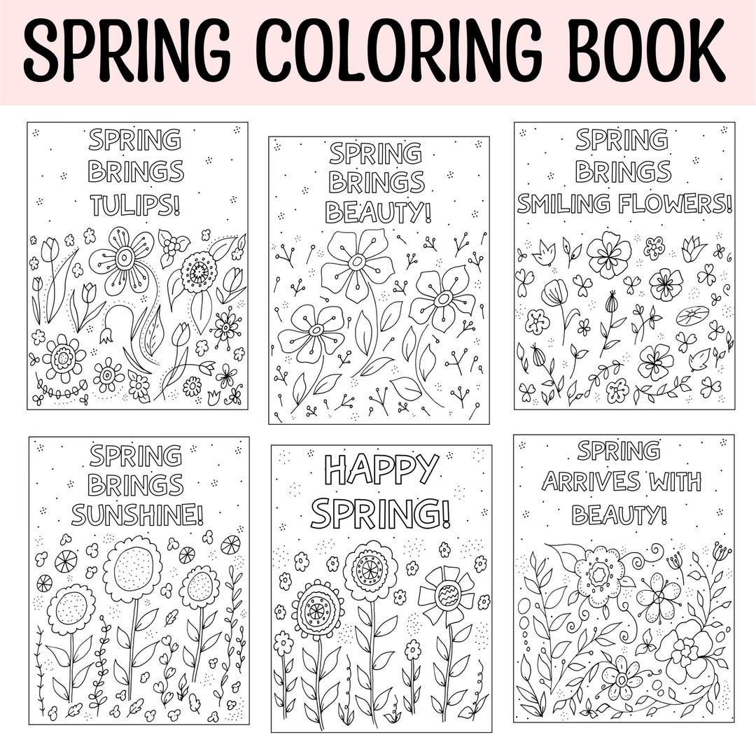 Hand Drawn Classic Spring Flowers Coloring Book, Floral Coloring Book ...