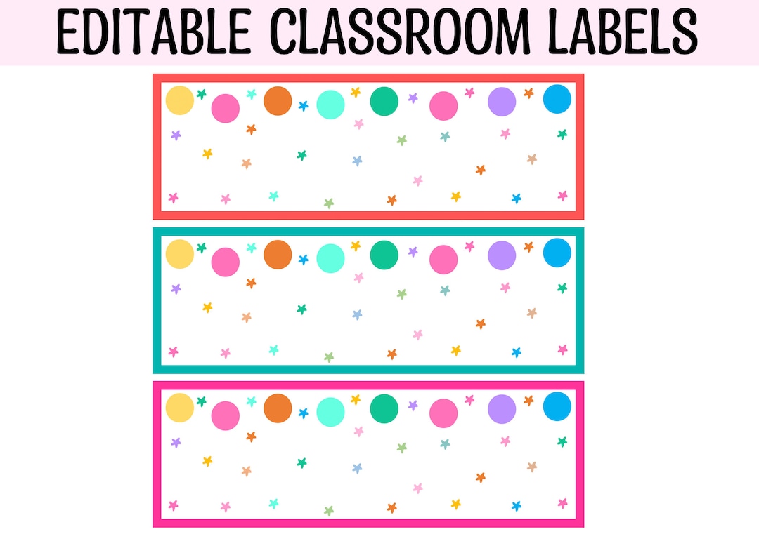 Printable Bright Polka Dots Name Tags, Stars Name Labels, Editable ...