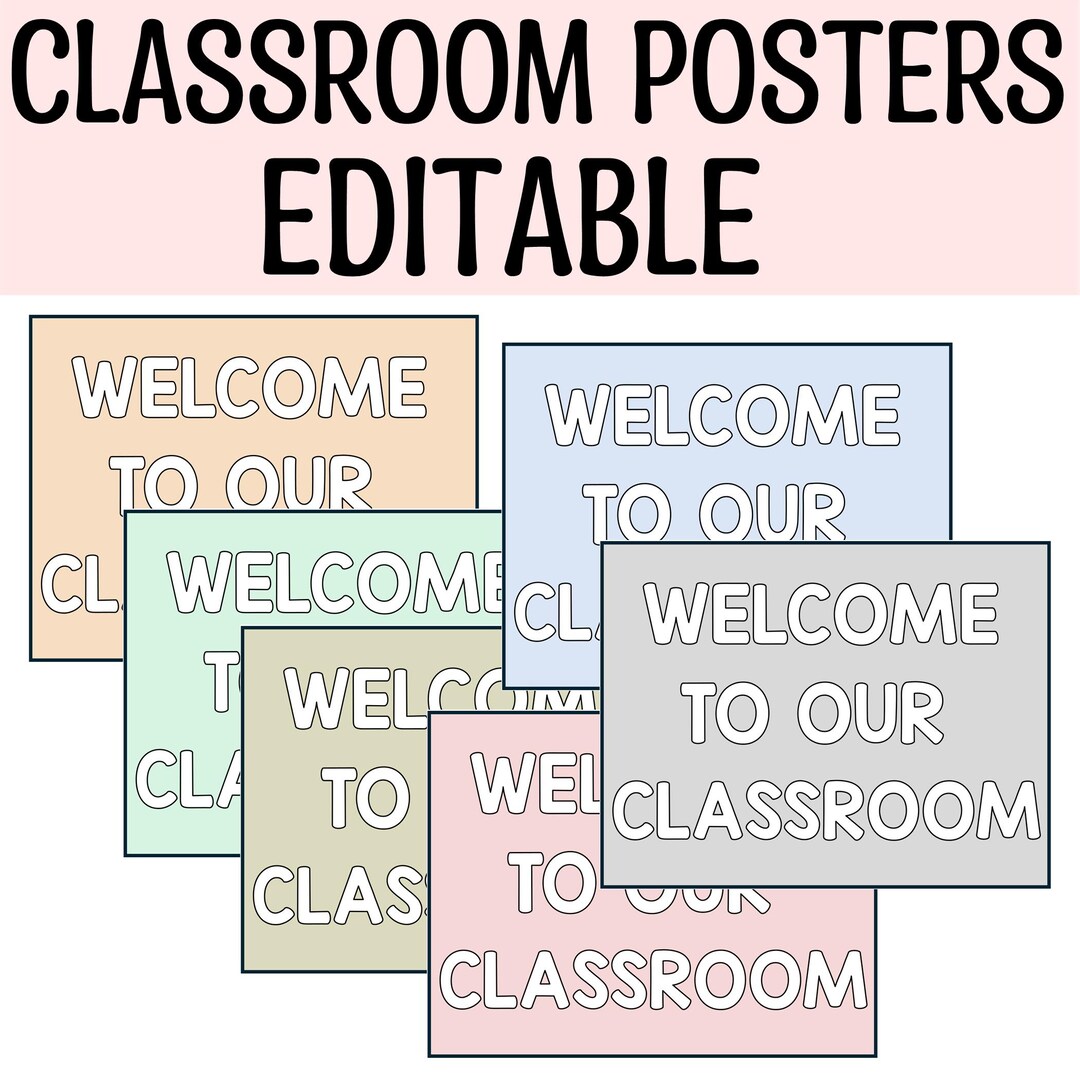 Printable Calm Colors Classroom Posters, Editable Welcome Posters, Door ...
