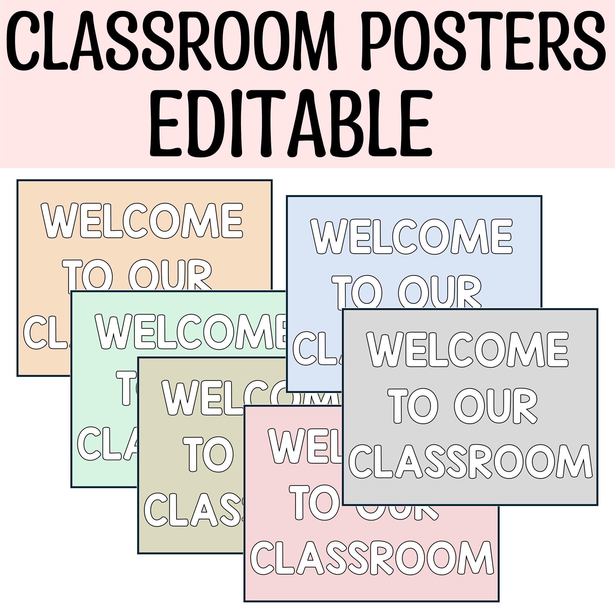 Printable Calm Colors Classroom Posters, Editable Welcome Posters, Door ...