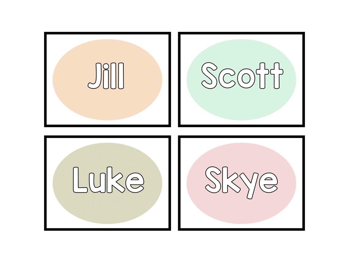 Printable Calm Color Student Name Labels, Editable Name Tags, Center ...
